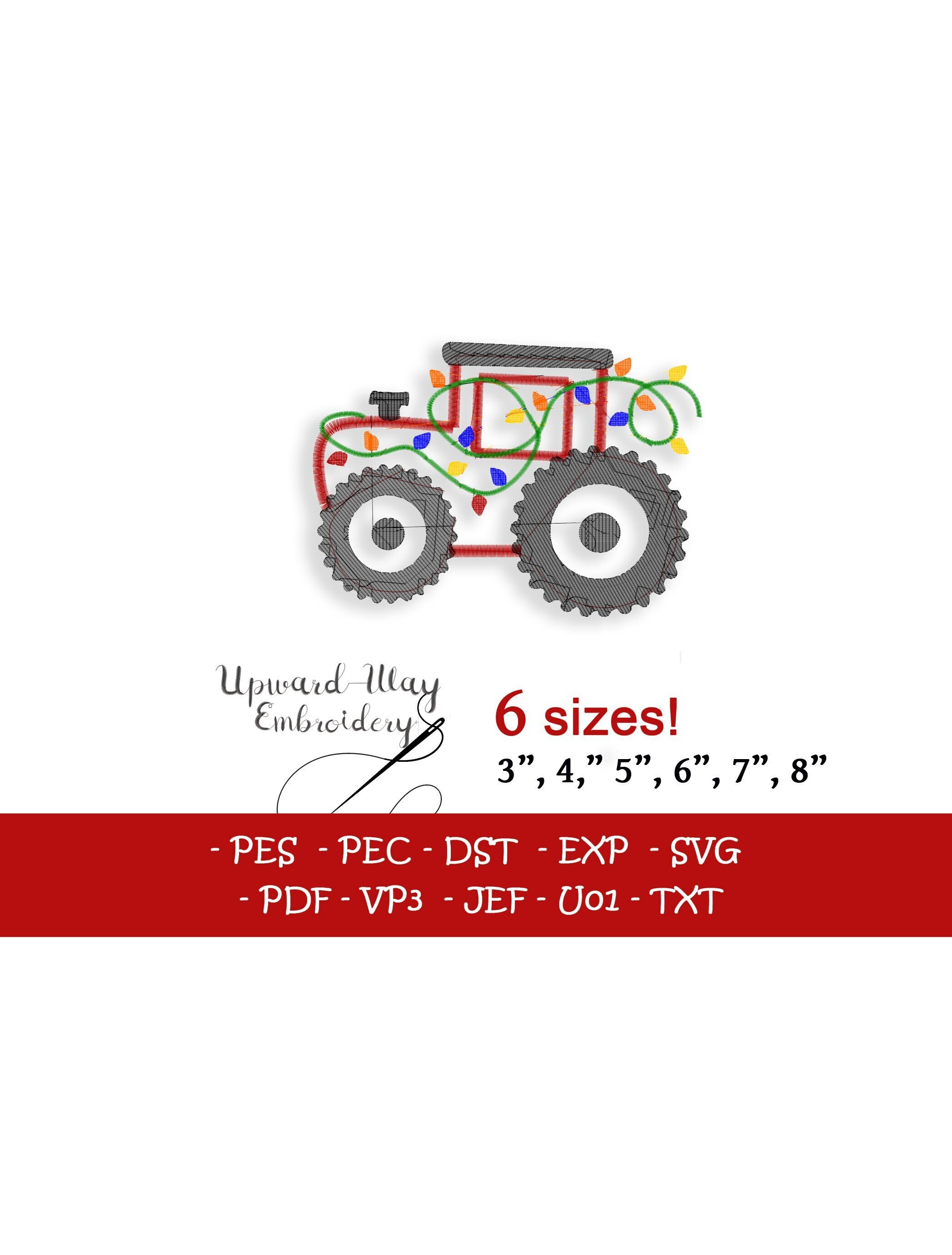 6 Sizes! Christmas Farm Tractor Embroidery Applique Sewing Machine File ...