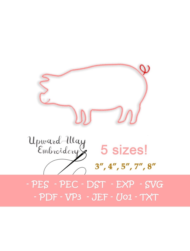 Pink Pig Applique, Pig Embroidery, Farm Embroidery, Brother Embroidery ...