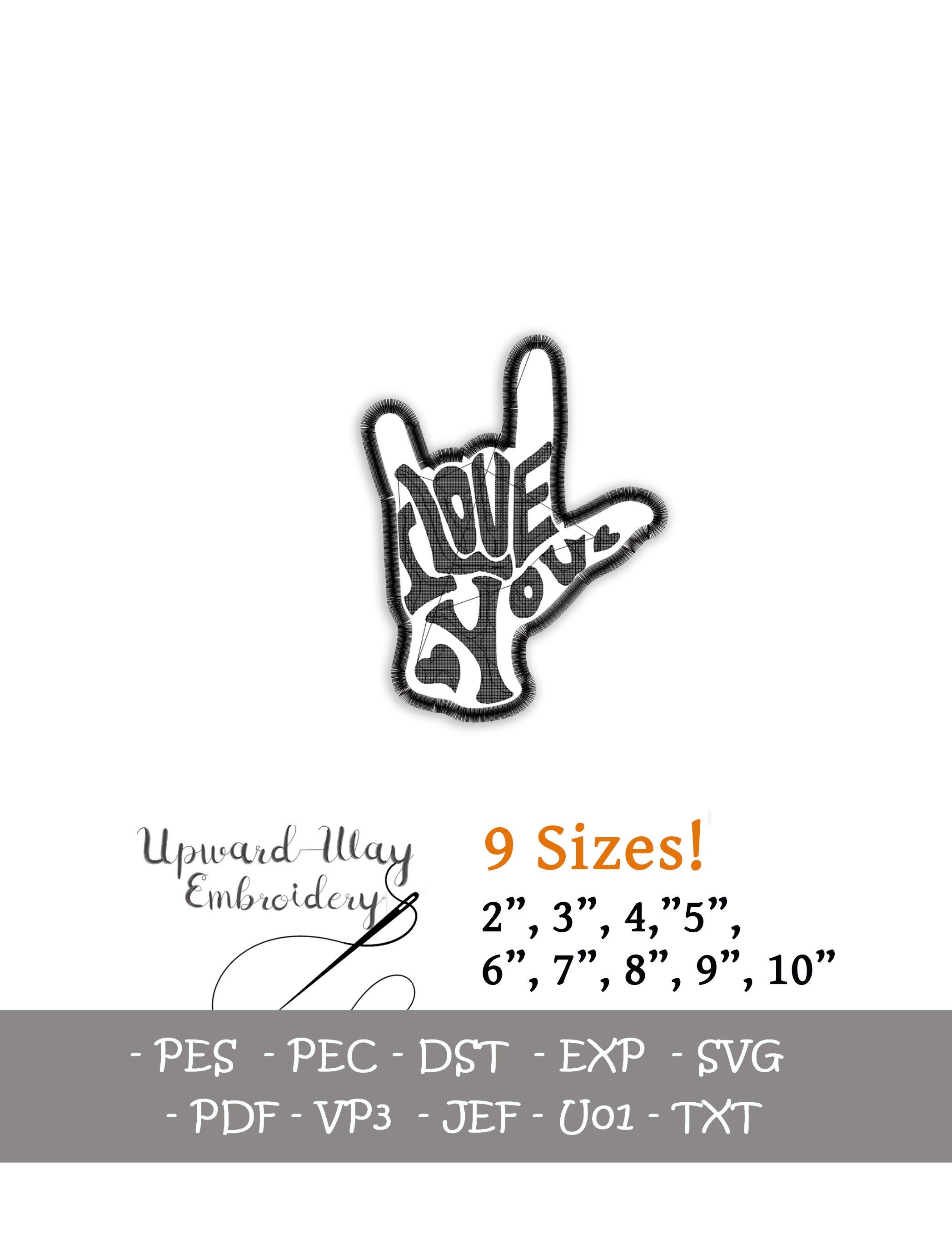 I Love You Hand, ASL Sign Language, Embroidery File, Machine Applique ...
