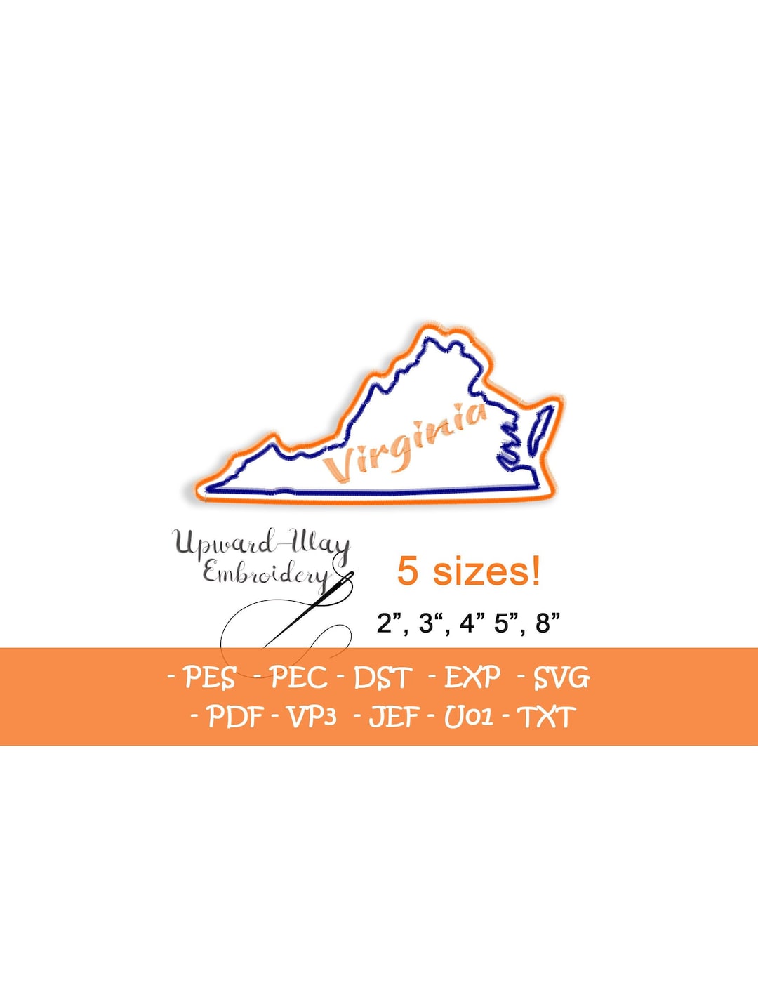 Virginia State, Embroidery, Virginia Embroidery Design, State ...