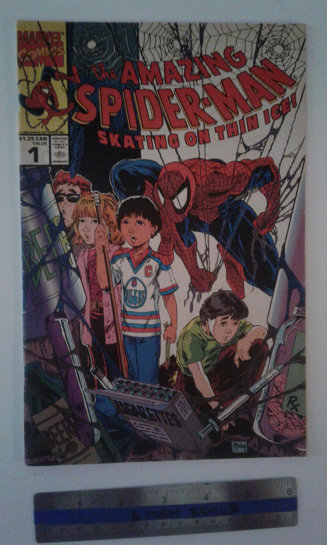 SPIDER-MAN MARVEL, Skating on Thin Ice, 1990 1 Comic, Drug Free Canada ...