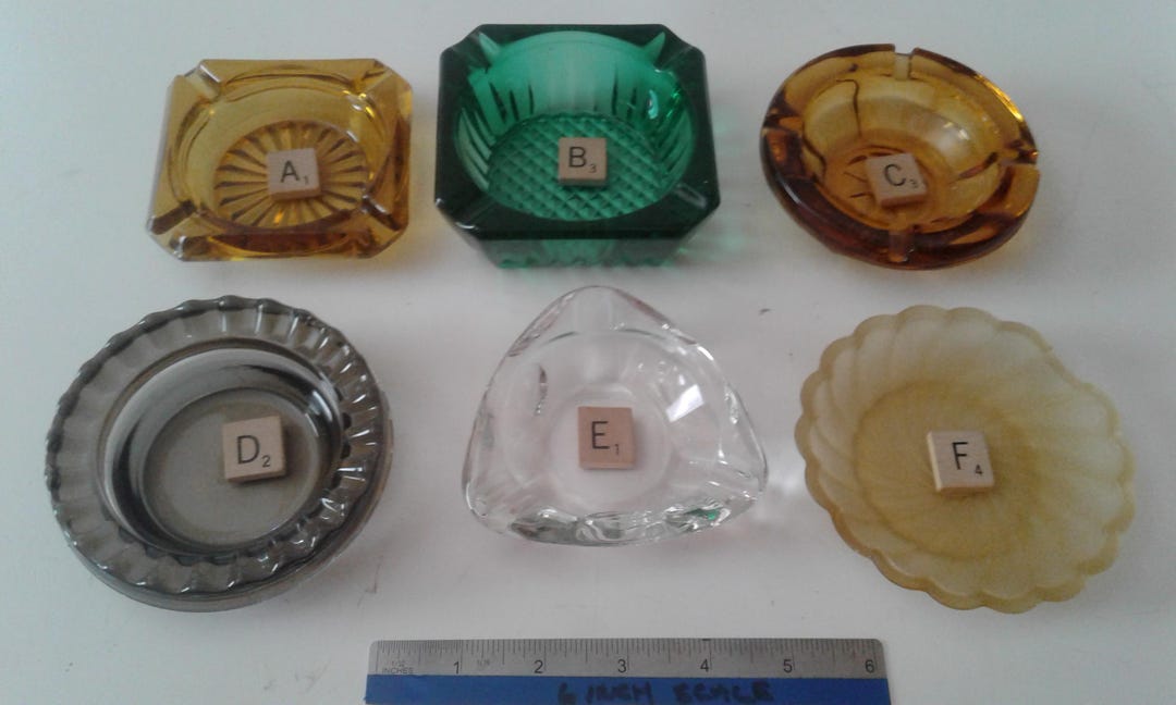 GLASS ASHTRAYS VINTAGE, Collection of 6 Assorted Ashtrays, Excellent ...