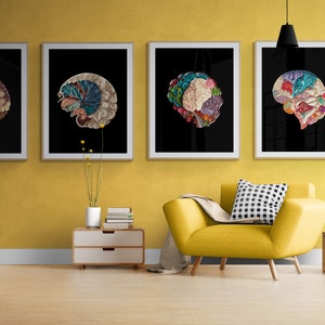 Paper Quill Human Brain Wall Art Set of 4 - Neuroscience Decor ...