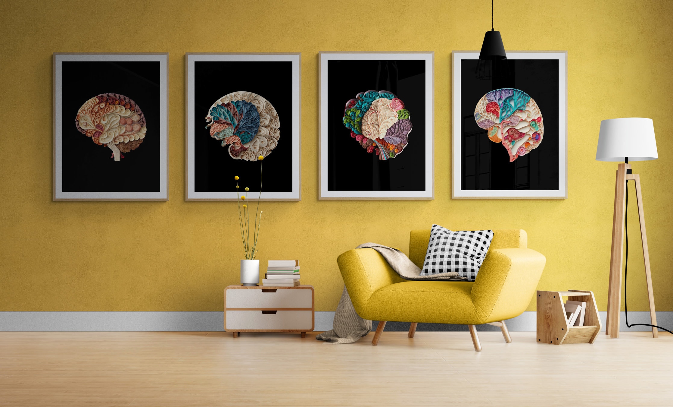 Paper Quill Human Brain Wall Art Set of 4 Neuroscience Decor Mindful ...