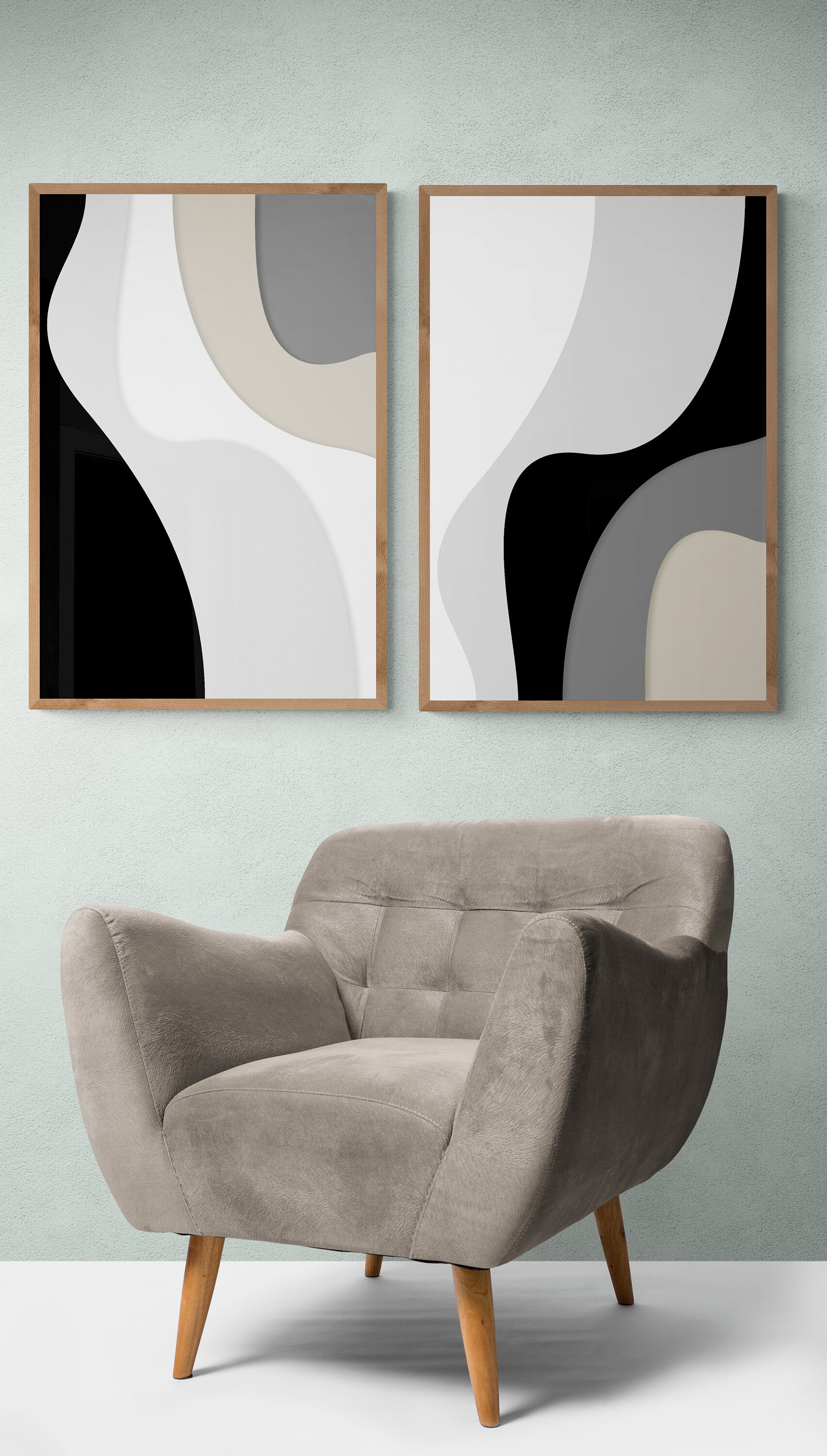 Grey Abstract Poster Set of Two Prints, Minimalist Contemporary Trendy ...