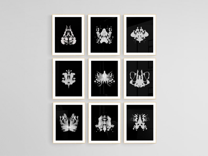 Ink Blot Art Set of 9 Prints, Rorschach Psychology Minimalist Abstract ...