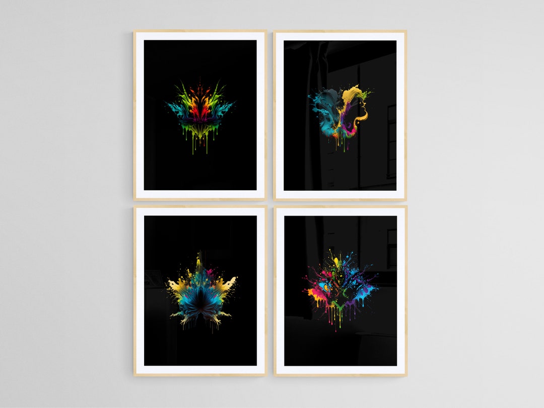 Colorful Ink Blot Print Set of 4, Vintage Rorschach Psychology Print ...