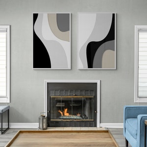 Grey Abstract Poster Set of Two Prints, Minimalist Contemporary Trendy ...