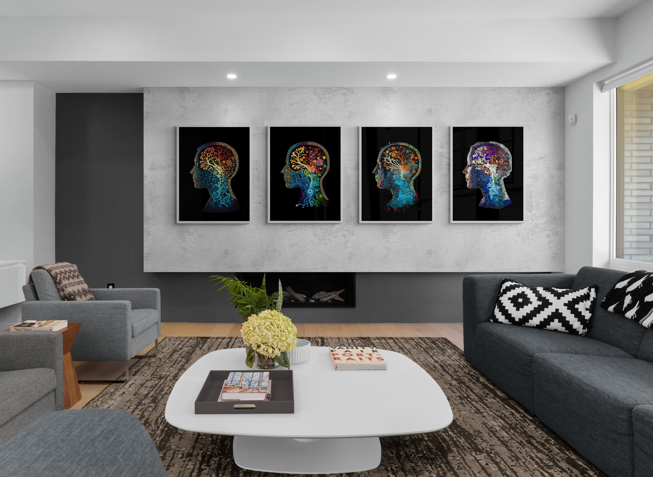 Psychology Wall Art Set of 4 - Brain Science Minimalist Abstract ...