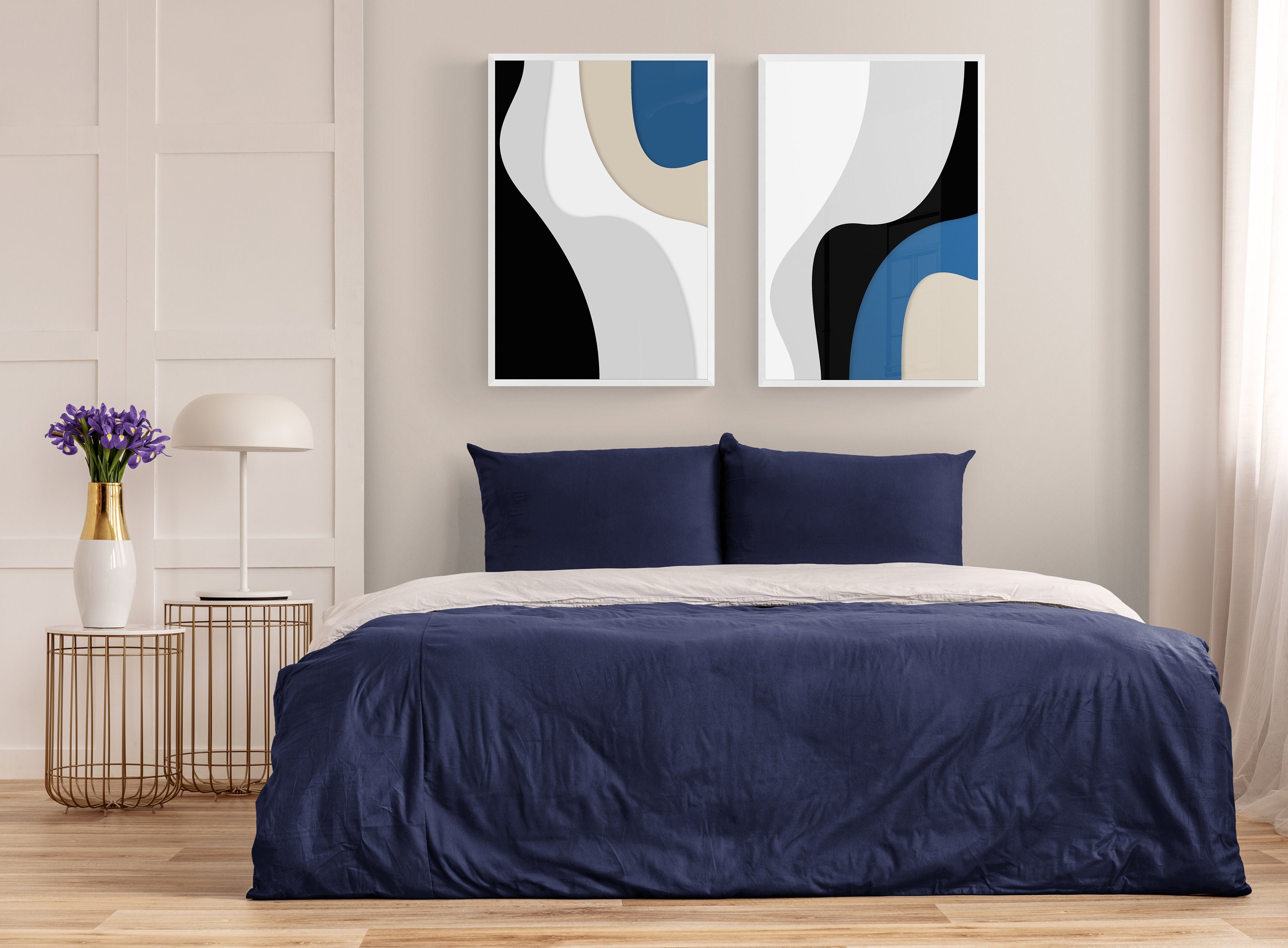 Blue Abstract Poster Set of Two Prints, Minimalist Trendy Neutral ...