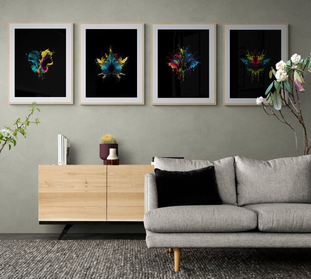 Colorful Ink Blot Print Set of 4, Vintage Rorschach Psychology Print ...