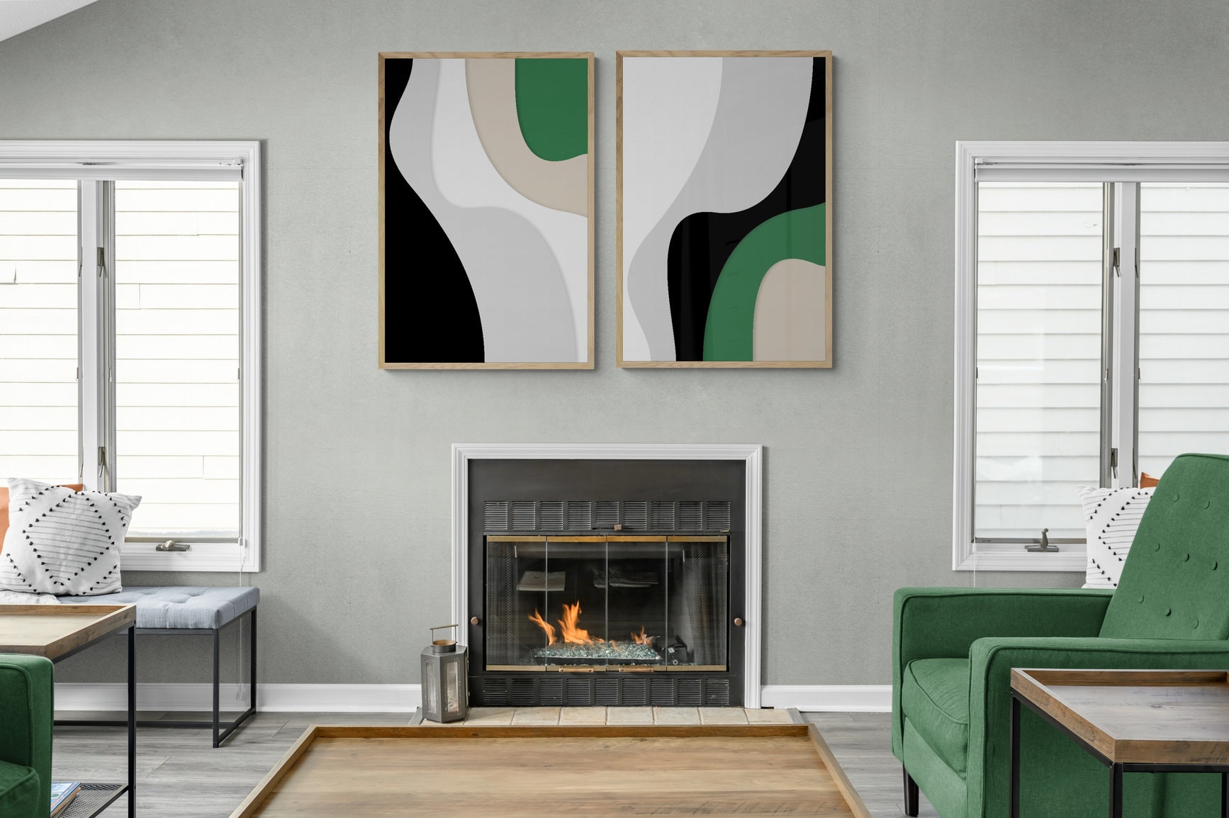 Green Abstract Poster Set of Two Prints Minimalist Trendy - Etsy