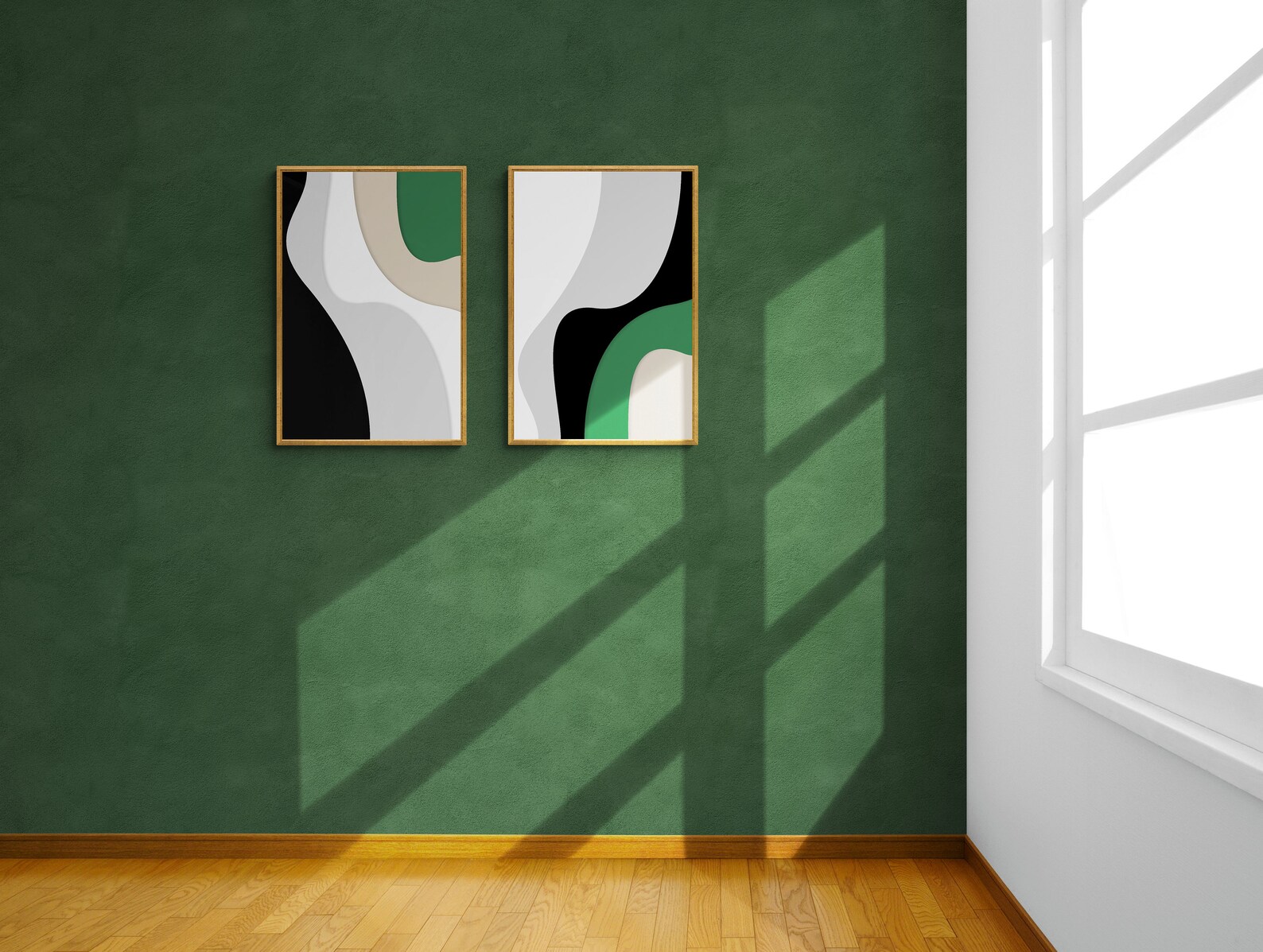 Green Abstract Poster Set of Two Prints, Minimalist Trendy Neutral ...