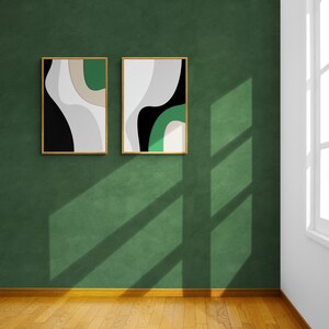 Green Abstract Poster Set of Two Prints, Minimalist Trendy Neutral ...