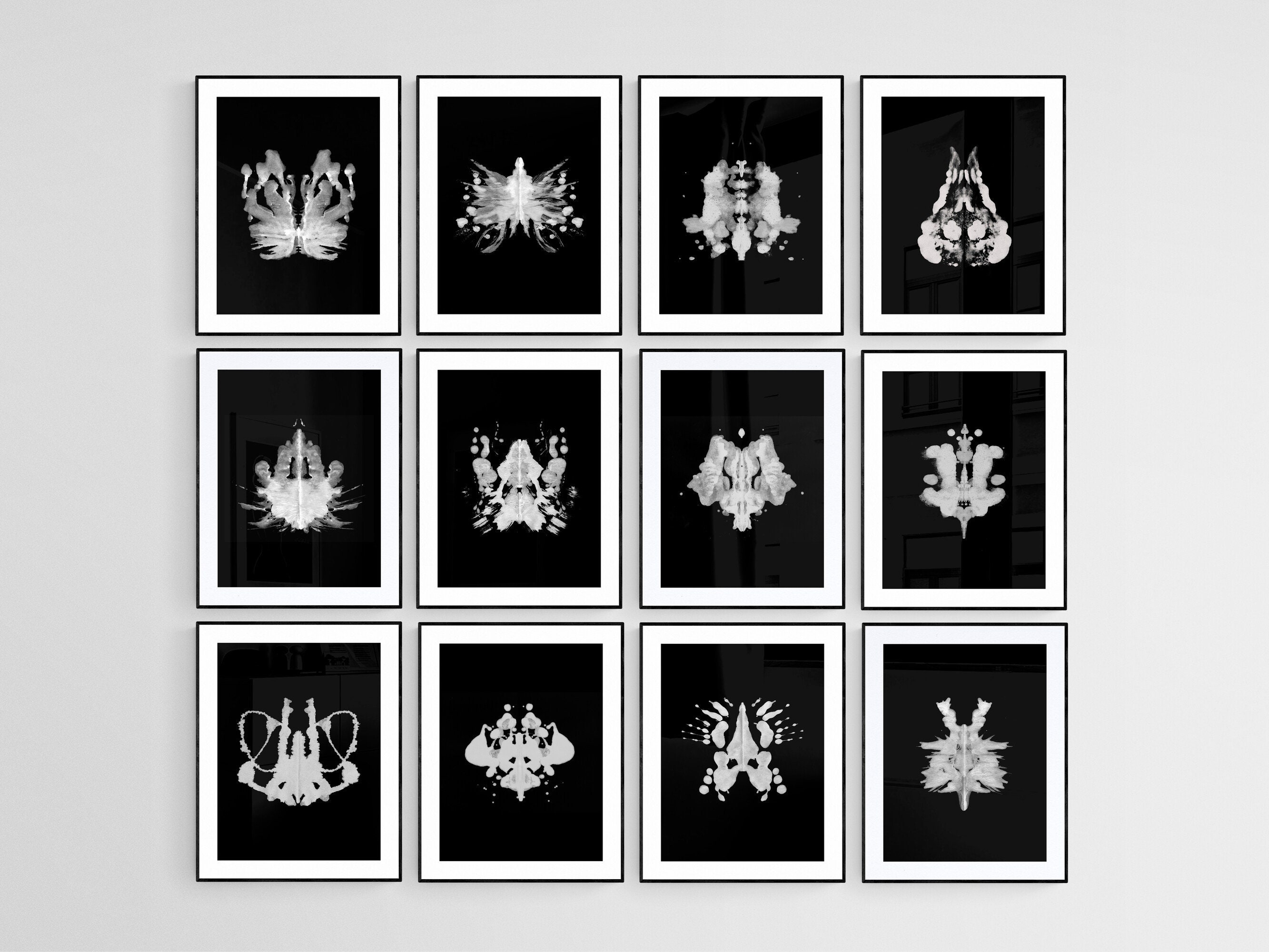 Ink Blot Art Set of 12 Prints, Rorschach Psychology Minimalist Abstract ...
