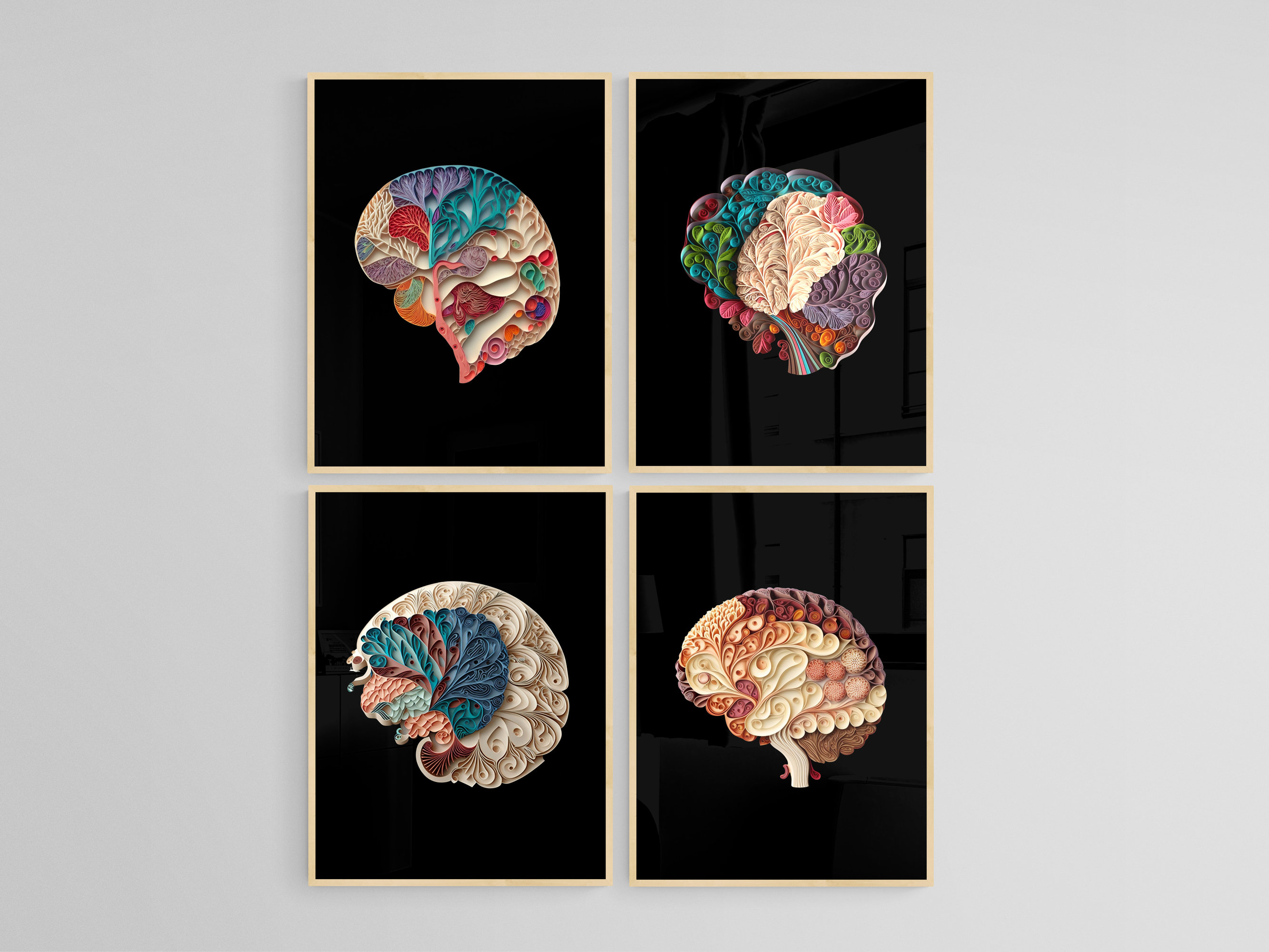 Paper Quill Human Brain Wall Art Set of 4 - Neuroscience Decor ...