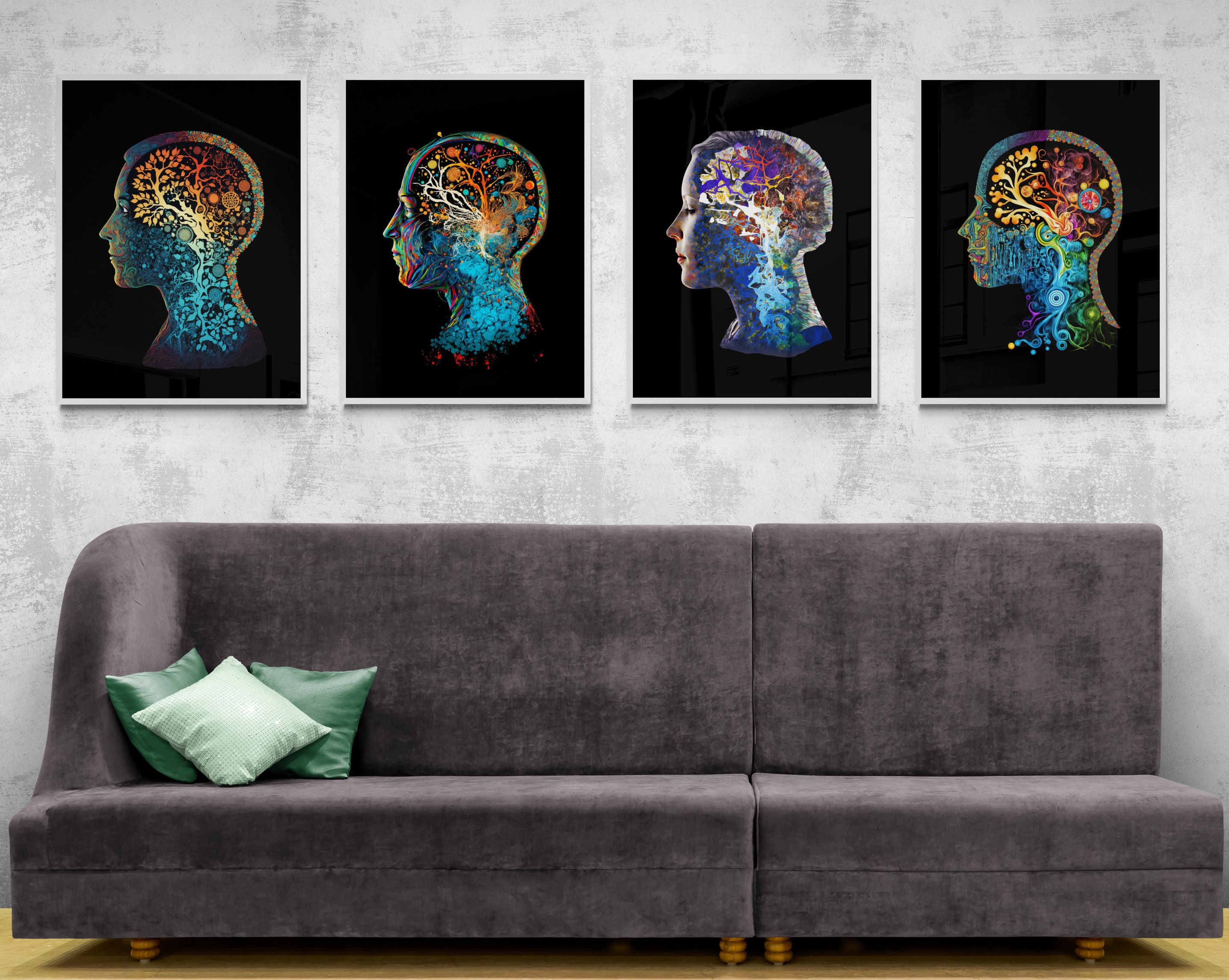 Psychology Wall Art Set of 4 - Brain Science Minimalist Abstract ...