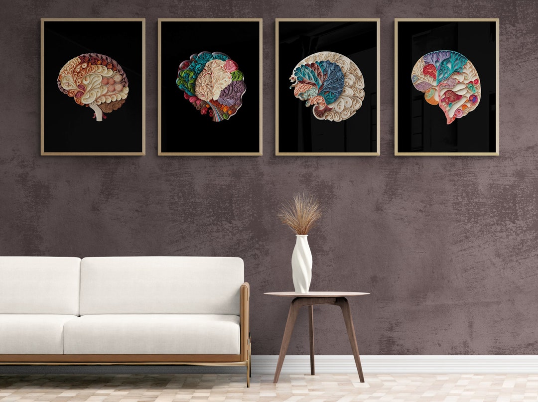 Paper Quill Human Brain Wall Art Set of 4 - Neuroscience Decor ...
