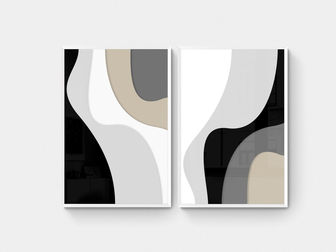 Grey Abstract Poster Set of Two Prints, Minimalist Contemporary Trendy ...