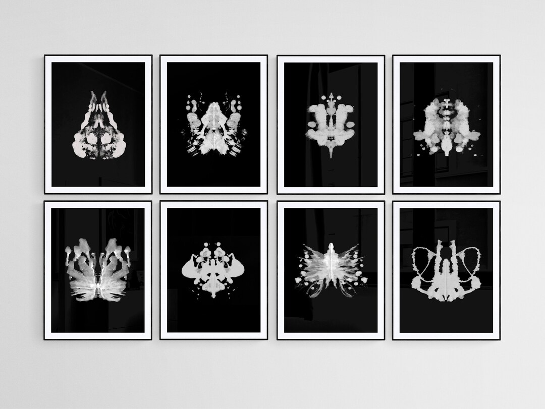 Ink Blot Art Set of 8 Prints, Rorschach Psychology Minimalist Abstract ...