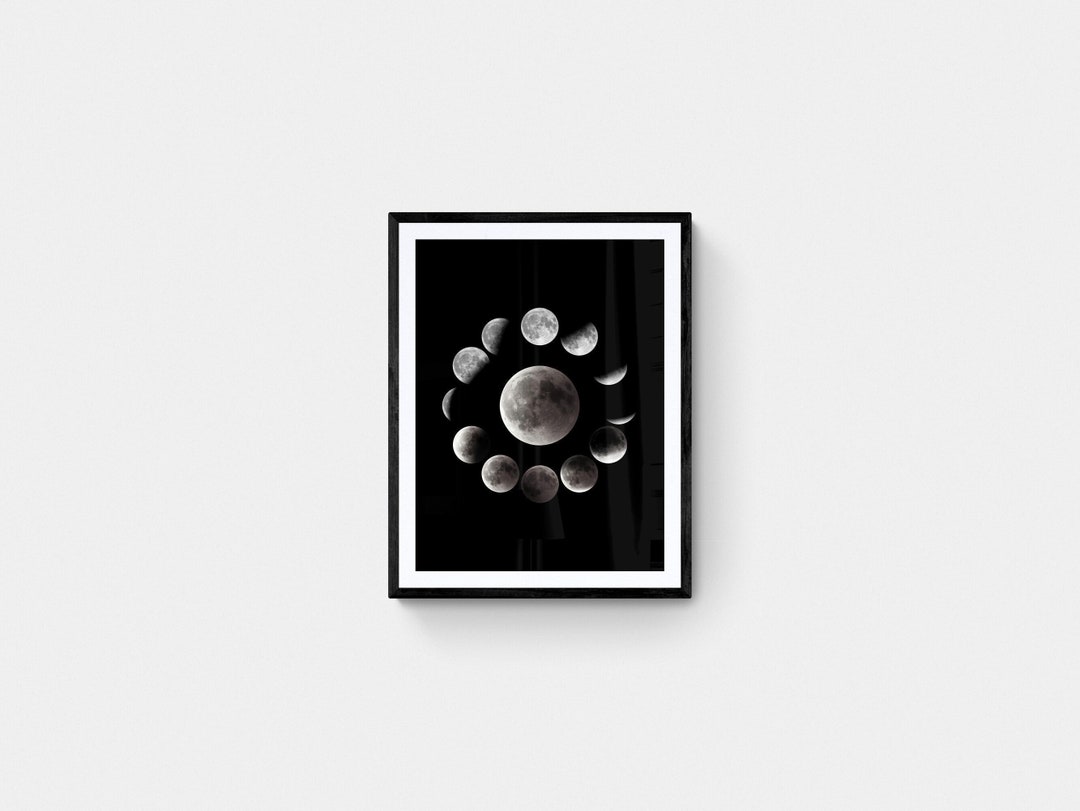 Celestial Moon Phases Wall Art, Black & White Moon Phases Poster, Moon ...