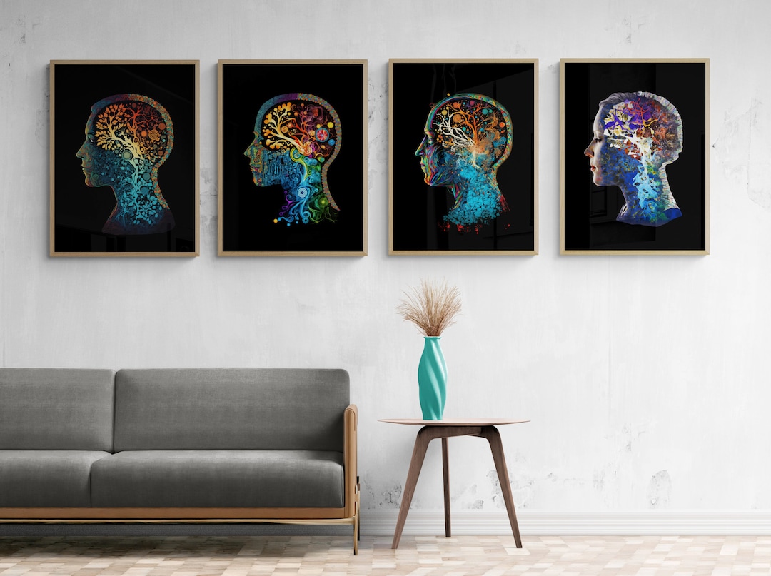 Psychology Wall Art Set of 4 - Brain Science Minimalist Abstract ...