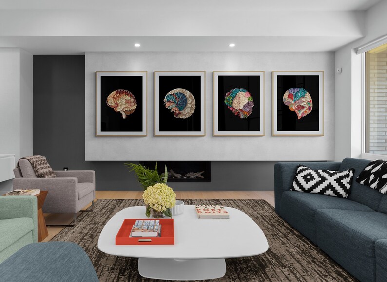 Paper Quill Human Brain Wall Art Set of 4 - Neuroscience Decor ...