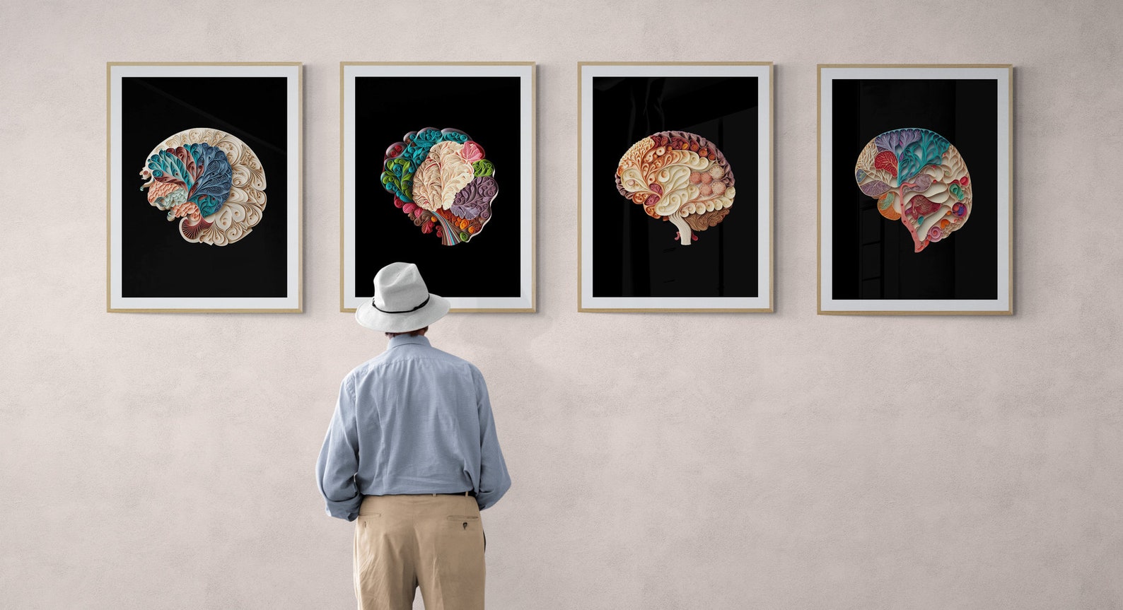 Paper Quill Human Brain Wall Art Set of 4 - Neuroscience Decor ...