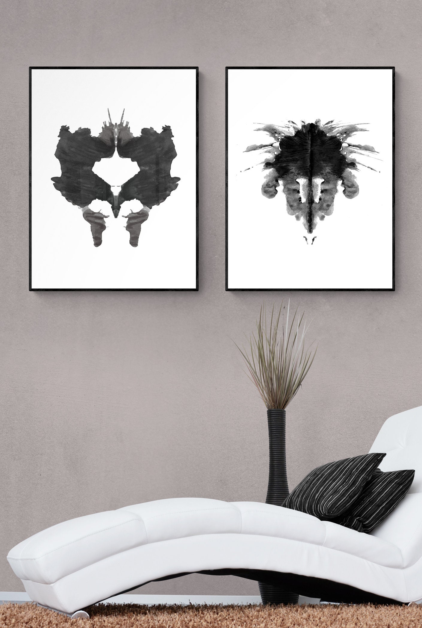Ink Blot Art Set of 2 Prints, Rorschach Test Art Prints, Psychiatrist ...