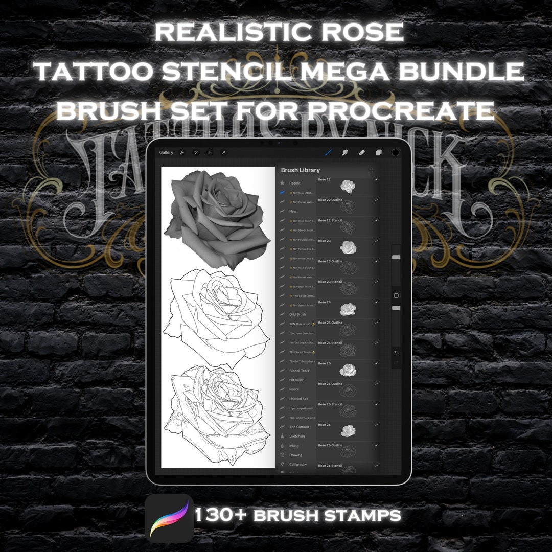 130+ Realistic Rose Tattoo Stencil Procreate Brush Set MEGA Bundle - Etsy