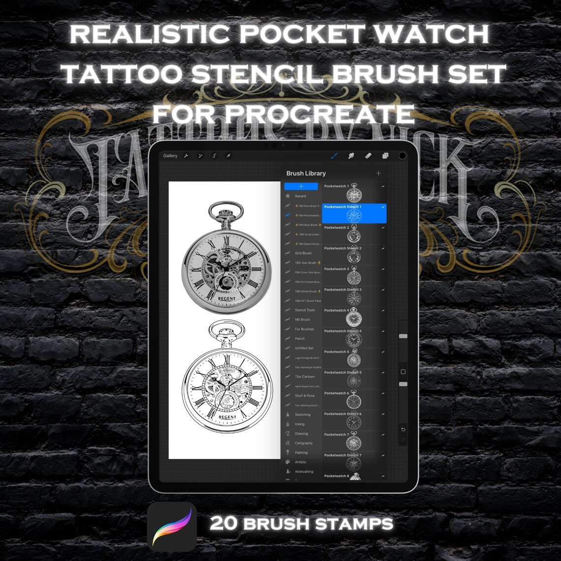 20 Realistic Pocket Watch Tattoo Stencil Procreate Brush Set - Etsy UK