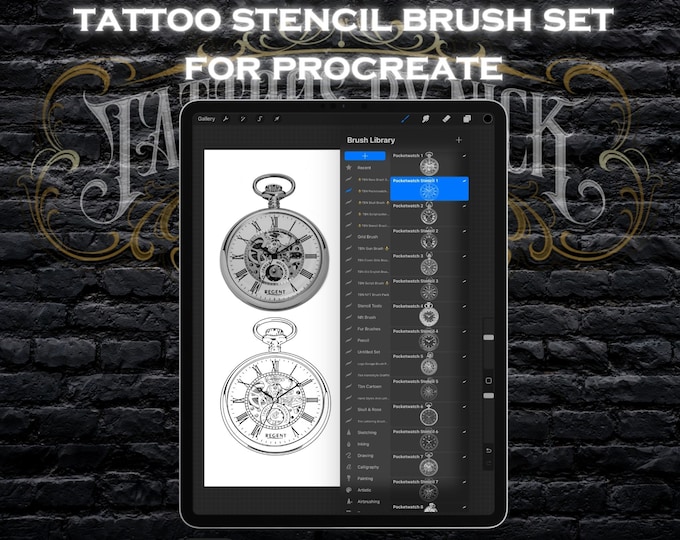 20 Realistic Pocket Watch Tattoo Stencil Procreate Brush Set - Etsy UK