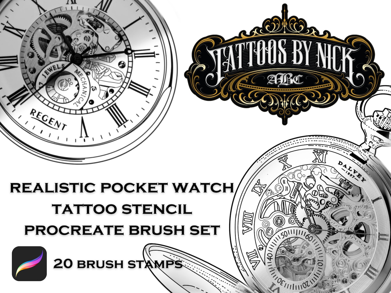 20 Realistic Pocket Watch Tattoo Stencil Procreate Brush Set - Etsy UK