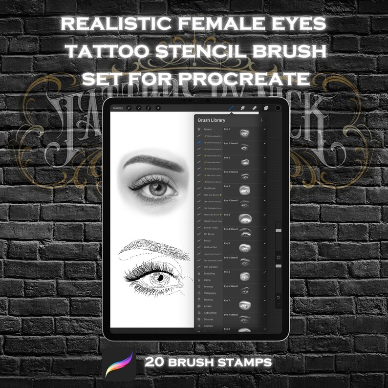 20 Realistic Female Eye Tattoo Stencil Procreate Brush Set - Etsy