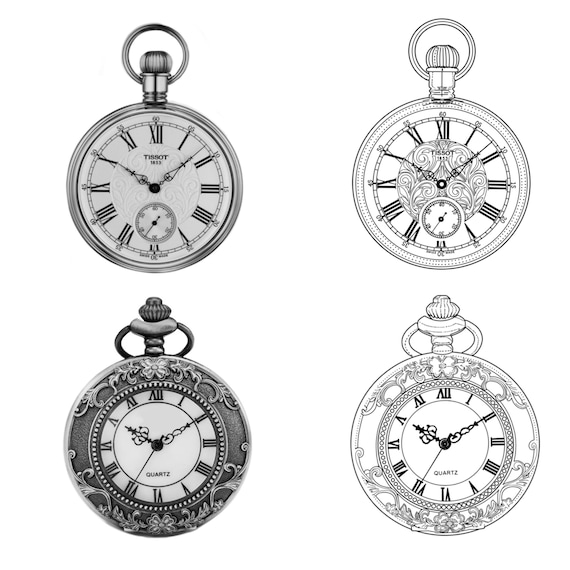 Pocket Watch Tattoo Stencil