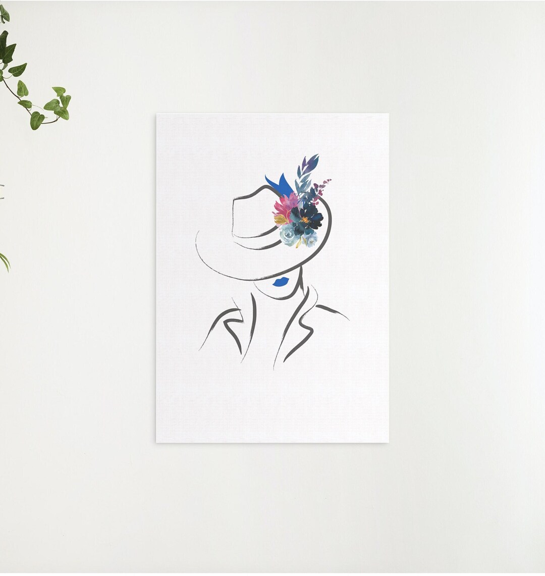 Blue Rose Line and Flower Drawing Printable Wall Art PNG File Instant ...