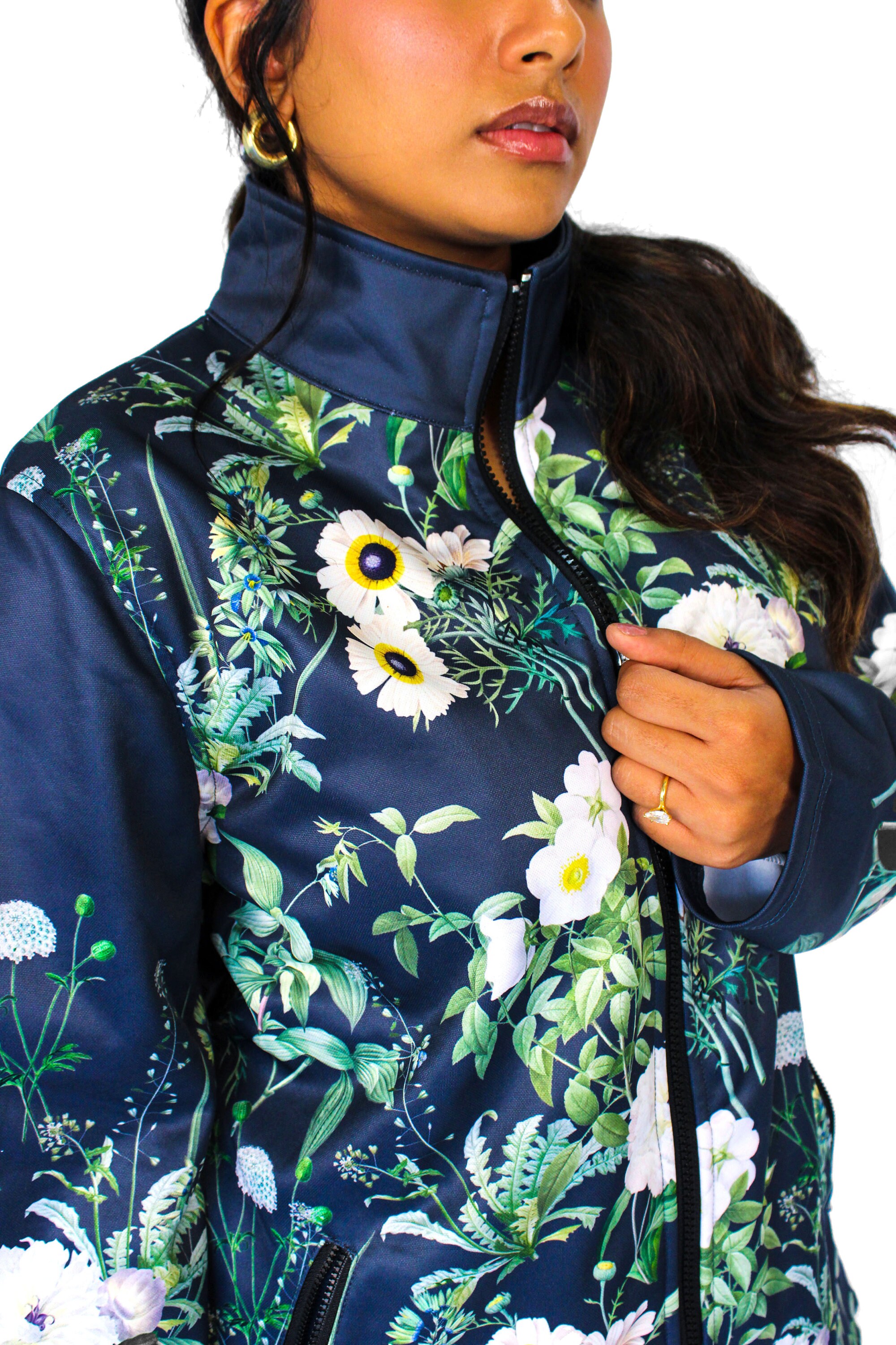 Navy Wildflower Fleece Lined Jacket Winter Jacket Floral - Etsy