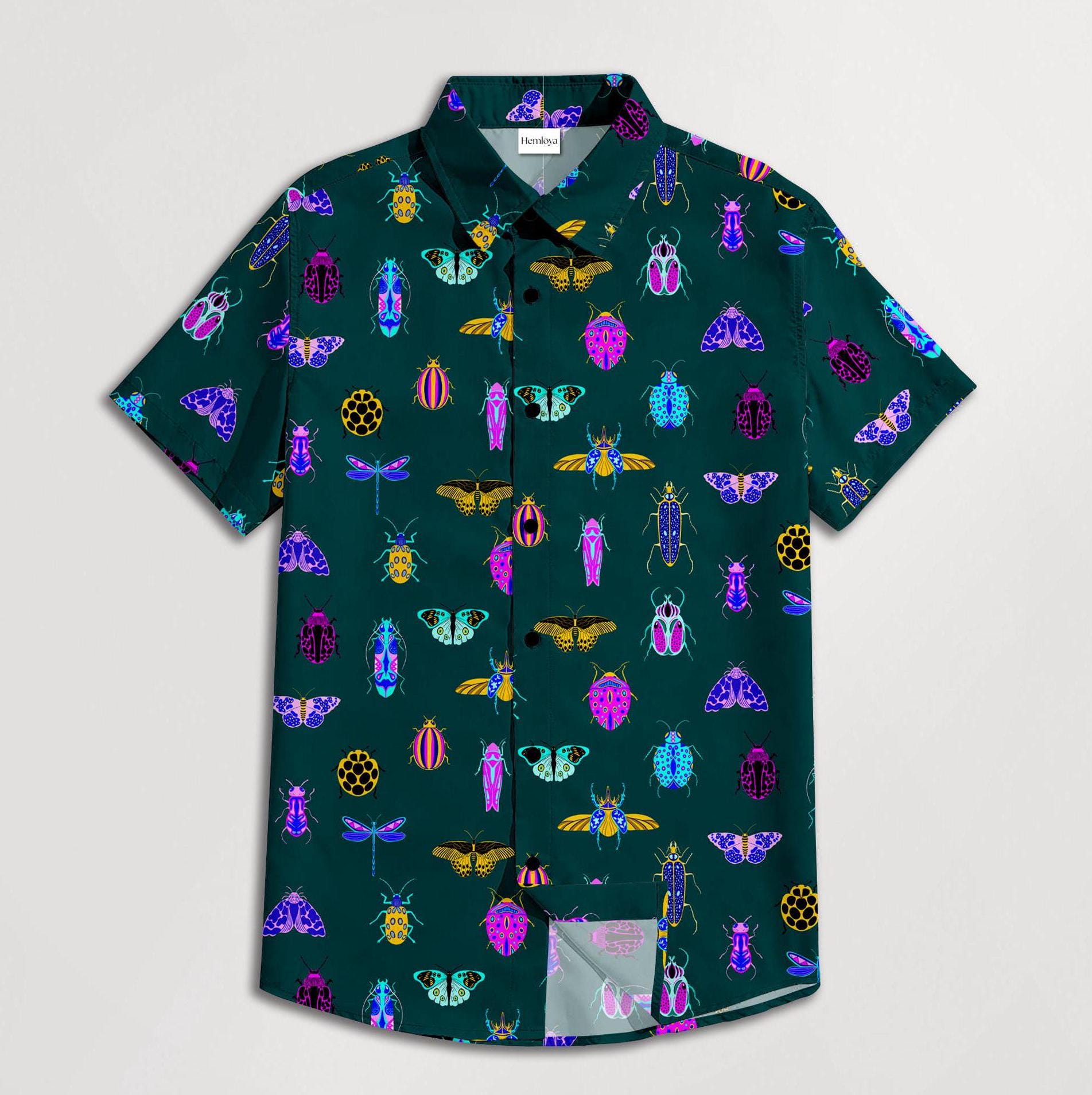 Organic Cotton Bug Print Shirt, Teal Button Up, Bug Shirt, Cotton Shirt ...