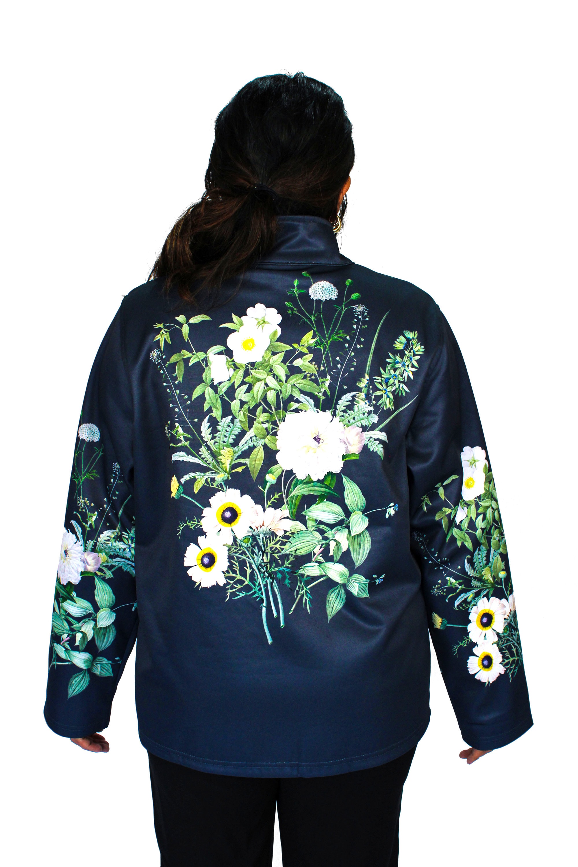 Navy Wildflower Fleece Lined Jacket Winter Jacket Floral - Etsy
