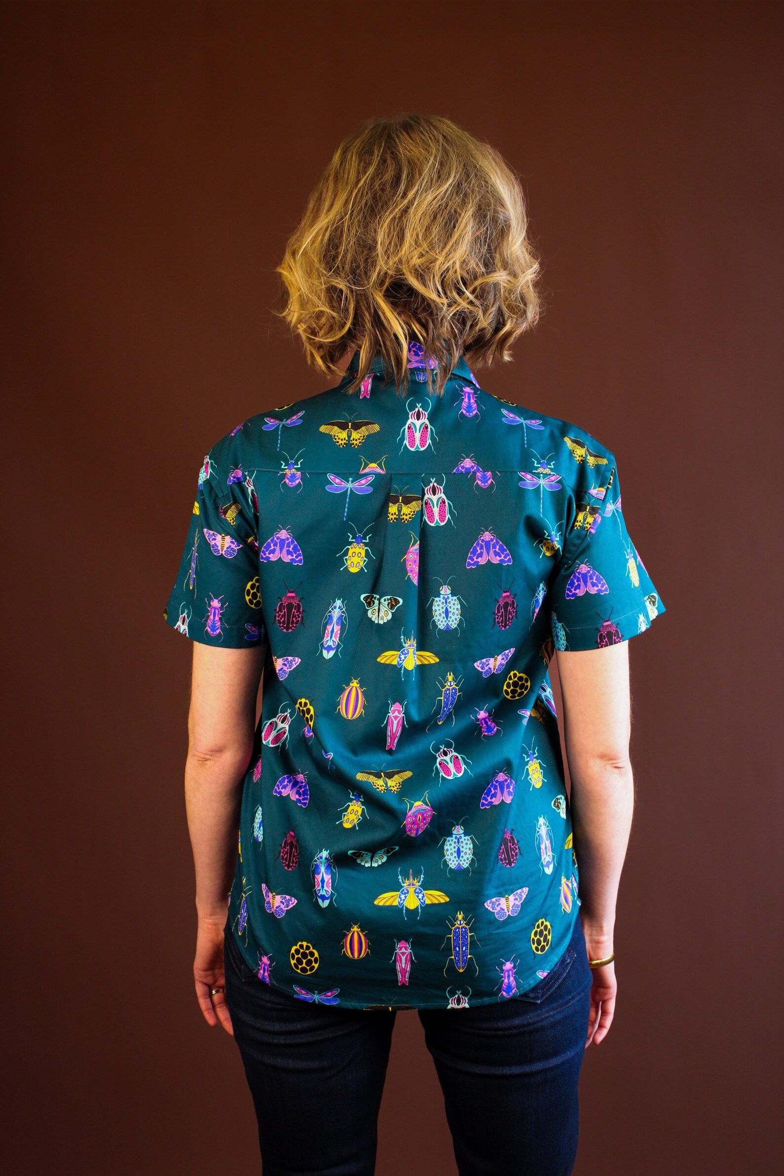 Organic Cotton Bug Print Shirt, Teal Button Up, Bug Shirt, Cotton Shirt ...