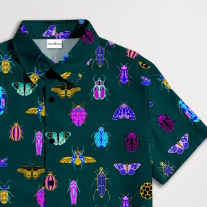Organic Cotton Bug Print Shirt, Teal Button Up, Bug Shirt, Cotton Shirt ...