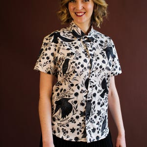 Starling Cream Organic Cotton Bird Print Shirt: Hand-painted Design ...