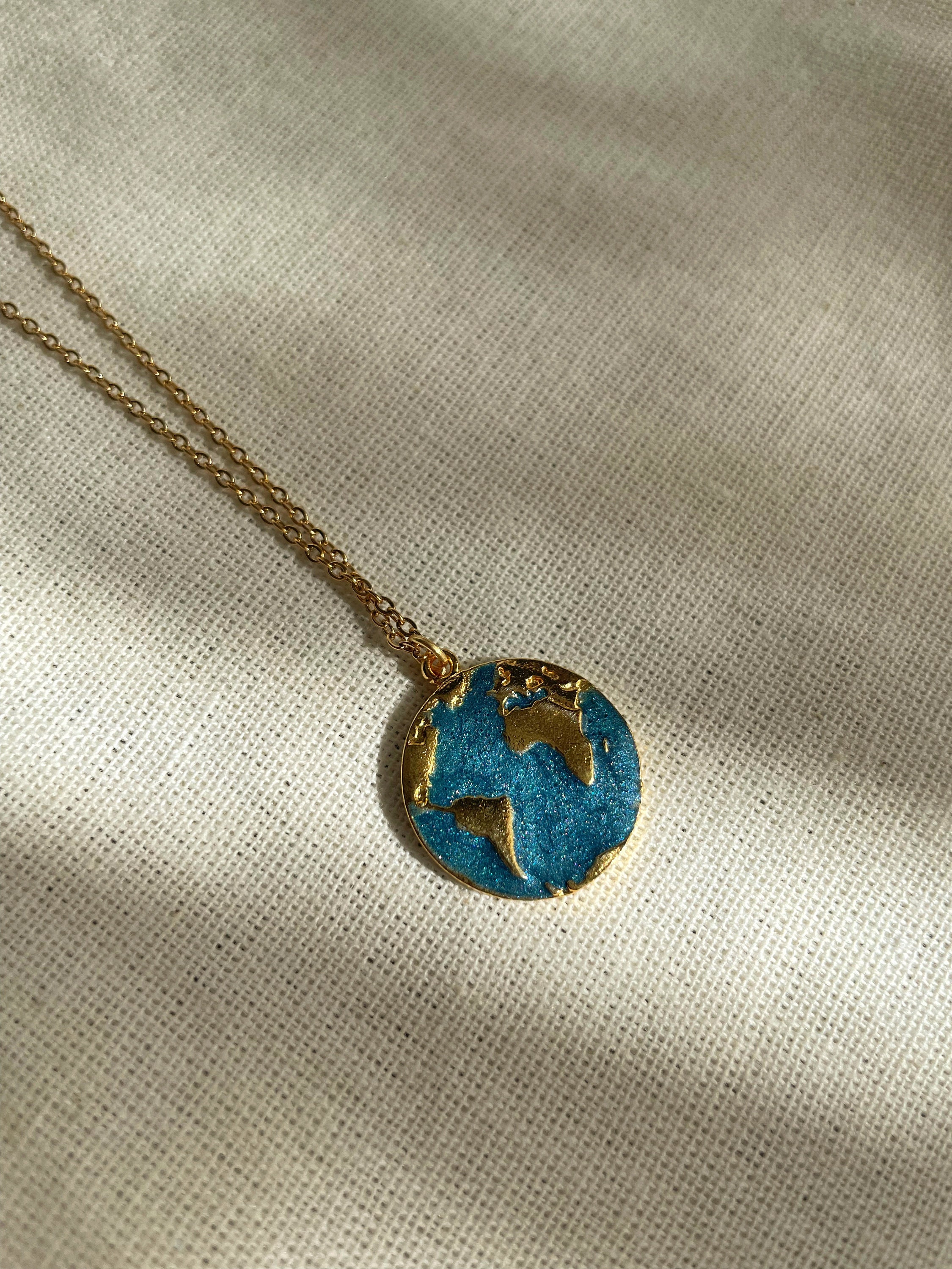 World, Earth Necklace • Gold, Silver Pendant Necklace • World Map ...