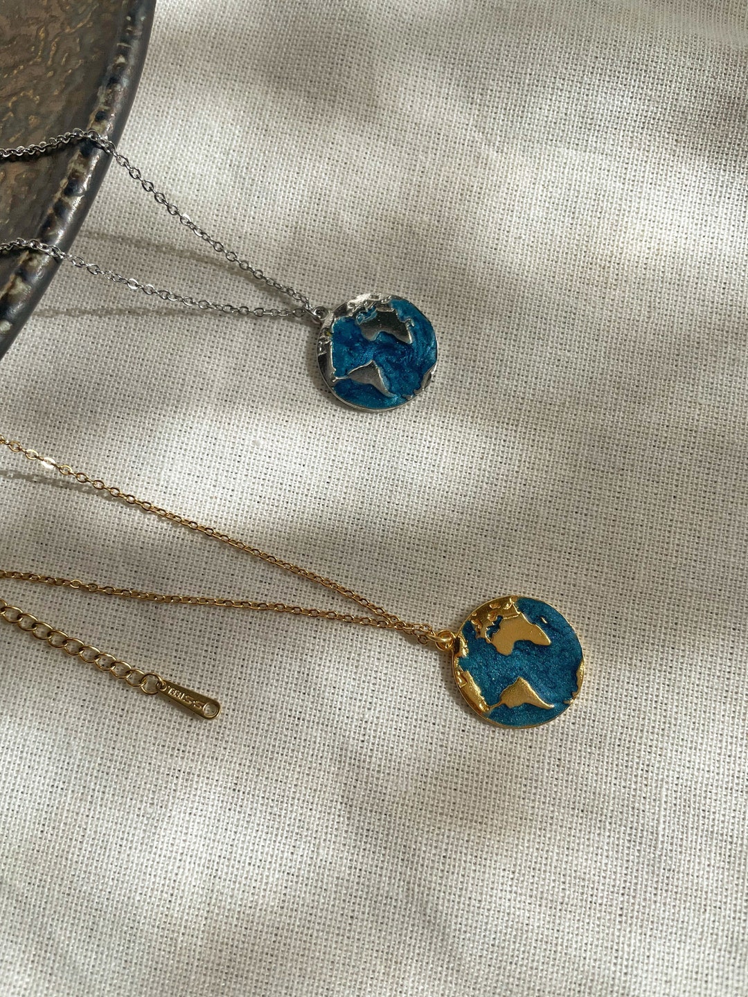 World, Earth Necklace • Gold, Silver Pendant Necklace • World Map ...