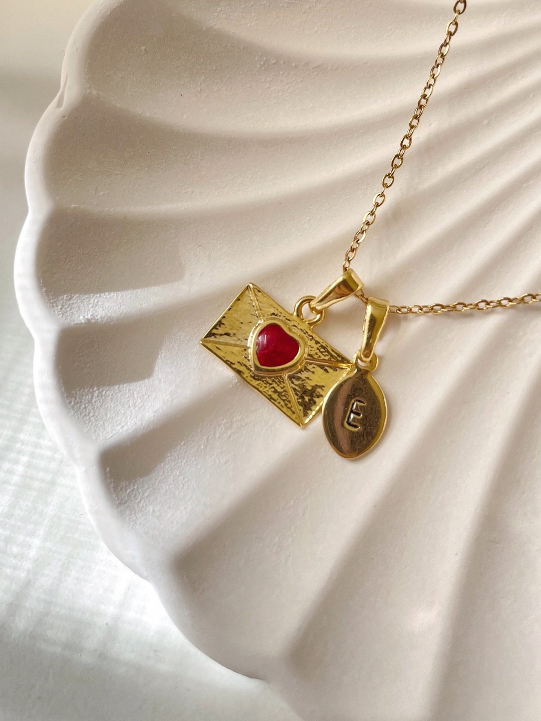 Envelope Heart Necklace Envelope Necklace With Initials Custom Engraved ...