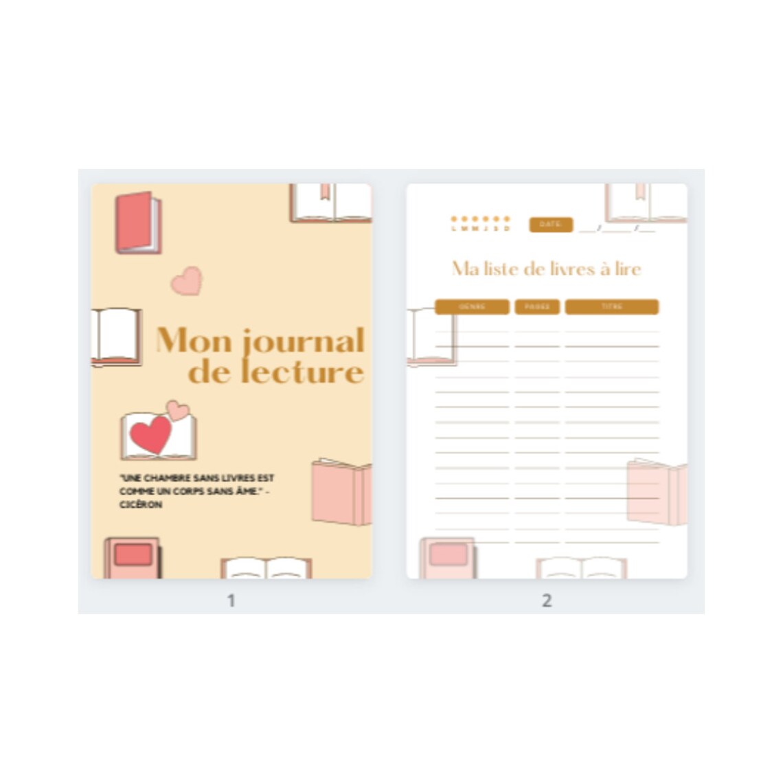 JOURNAL de LECTURE personnalisable dans CANVA 10 pages en français ...