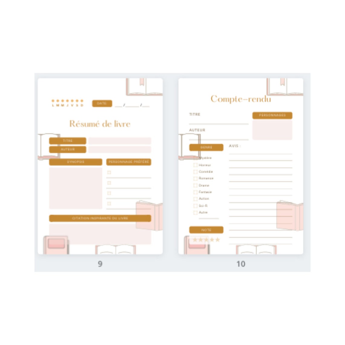 JOURNAL de LECTURE personnalisable dans CANVA 10 pages en français ...
