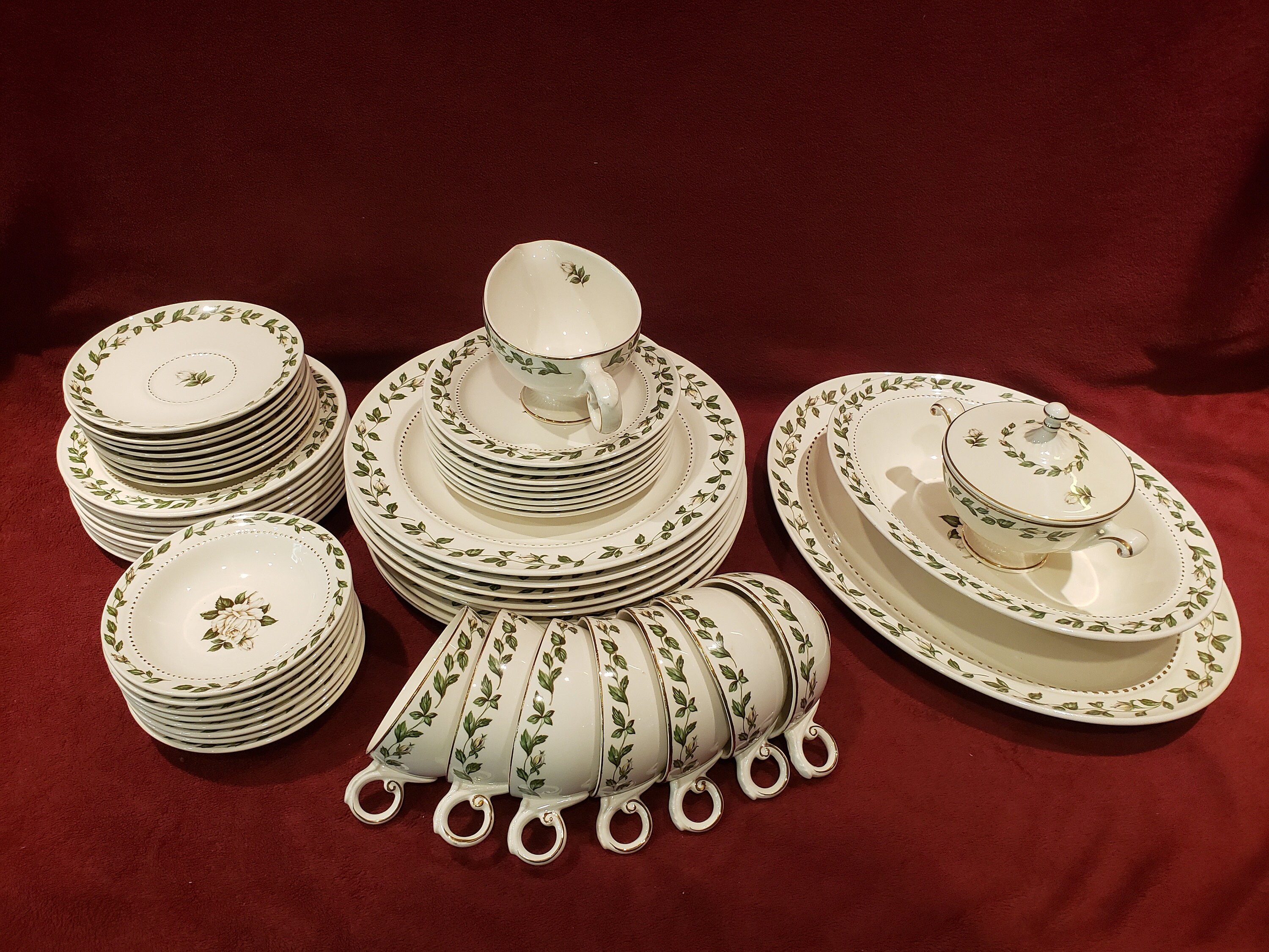 Mary Dunbar Cameo Rose Dinnerware China Set With Green Ivy and - Etsy