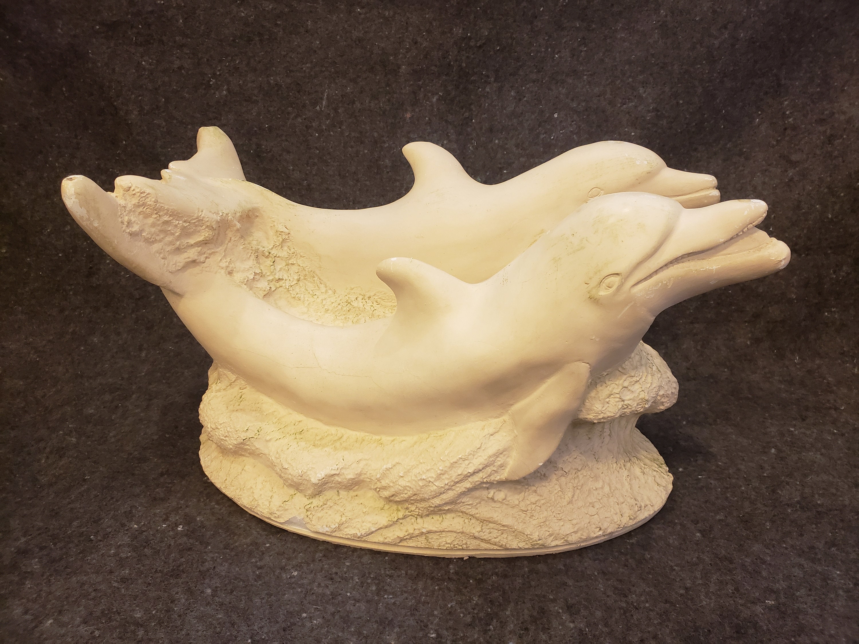 Cast Chalkware Swimming Dolphins Statue and Coffee Table Base Living ...