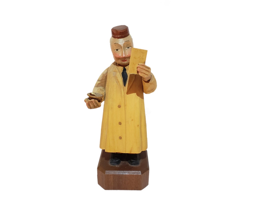 Wooden Pharmacist Figurine Carved From Wood - Apothecary - Pharmacist ...